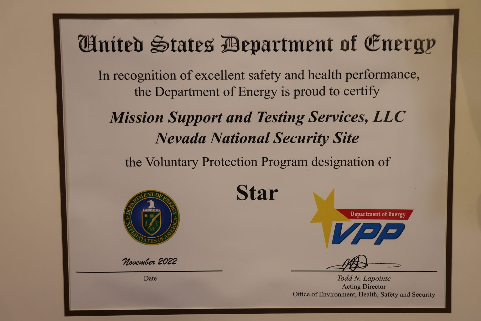 MSTS achieves DOE Star Site status for commitment to occupational ...